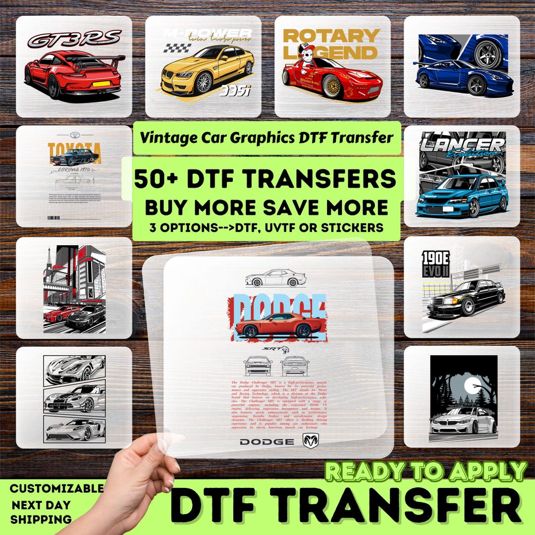 Vintage-car-graphics DTF Transfers - Ready to Press Iron on Automotive ...