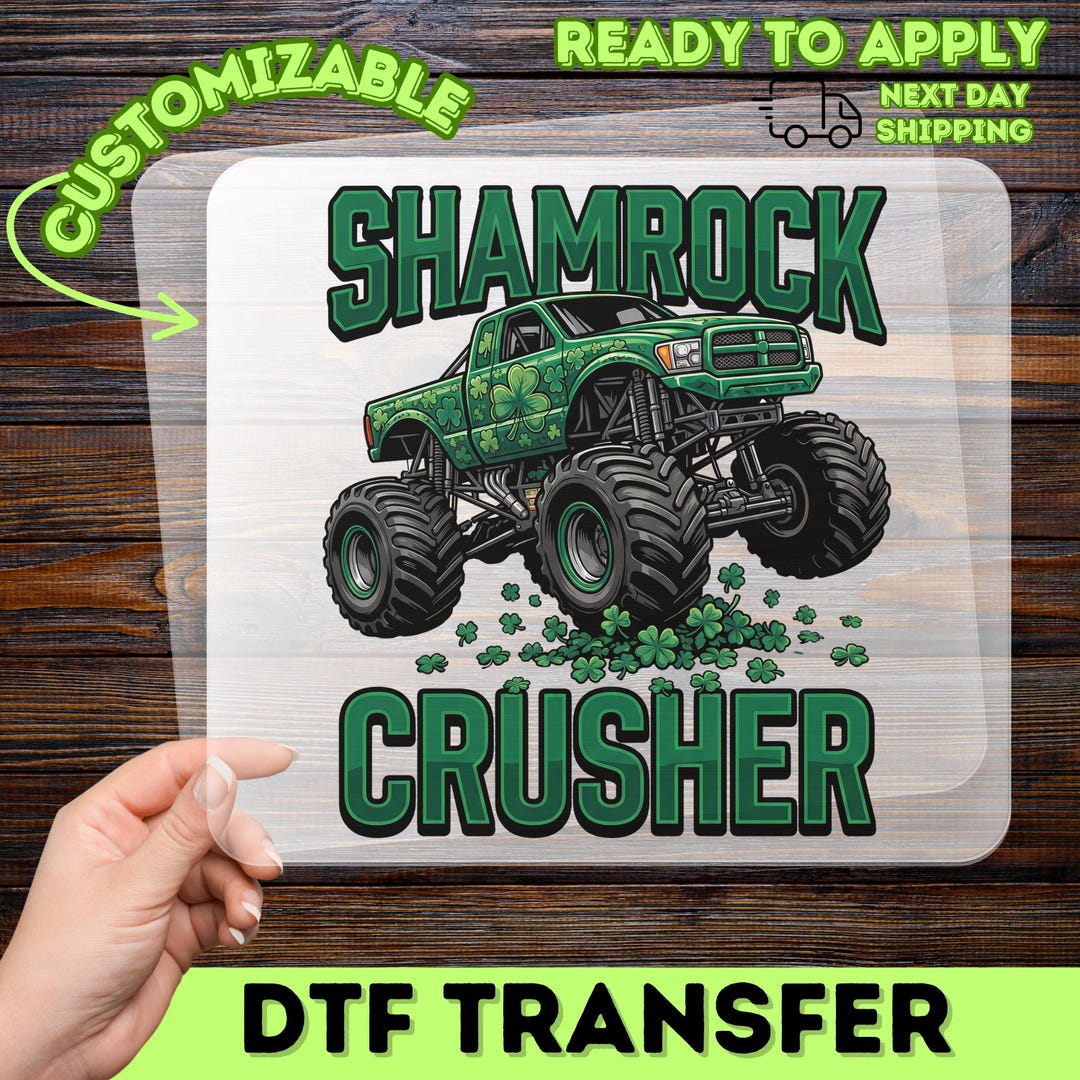 Shamrock Crusher Monster Truck DTF Transfer, St. Patrick's Day Vehicle ...