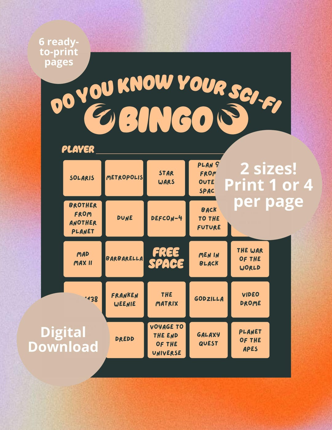 Do You Know Your Sci-fi? Bingo Card Game - 6 Themed Cards (pdf/digital ...