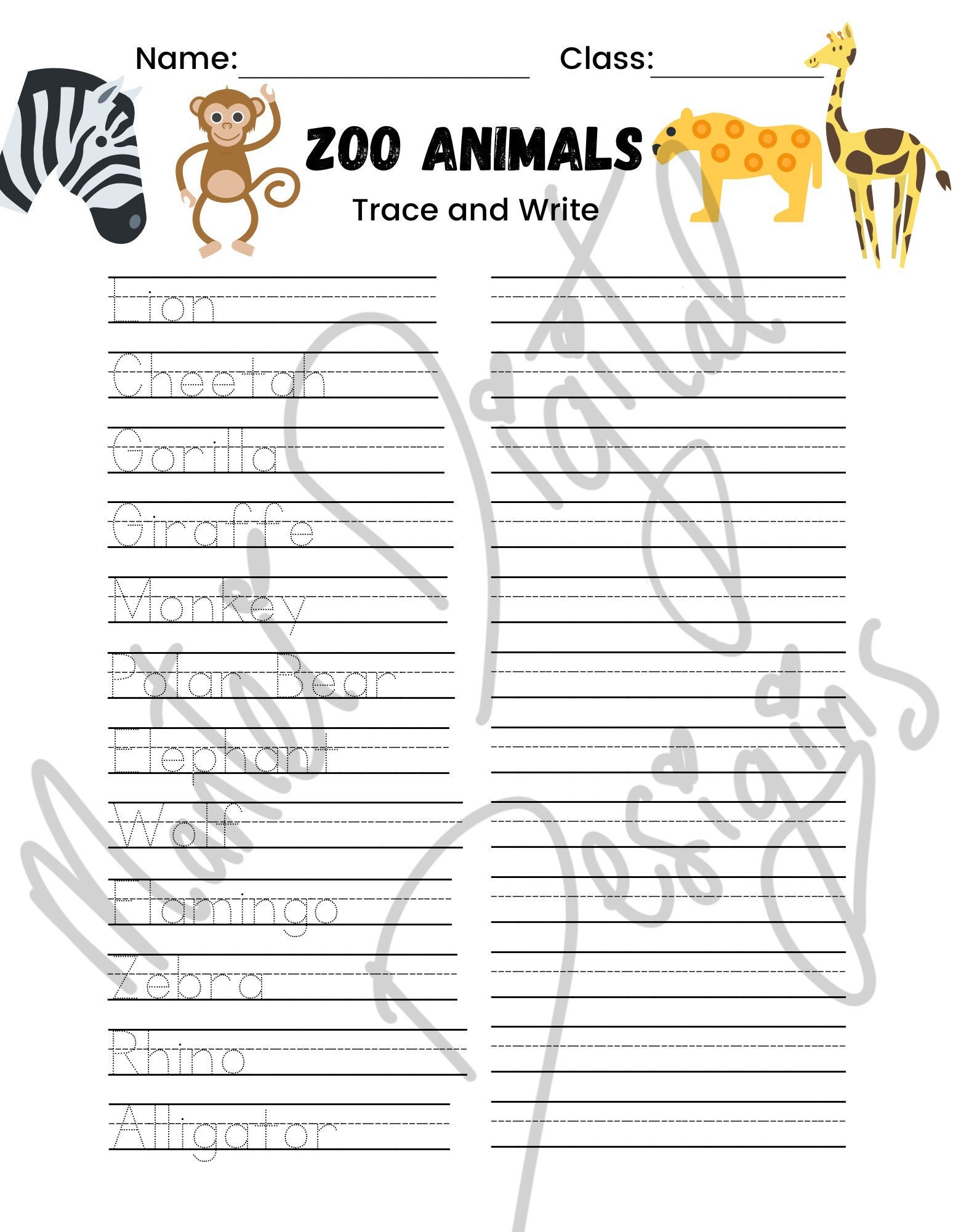 DIGITAL PRINT Zoo Animals Worksheet - Etsy