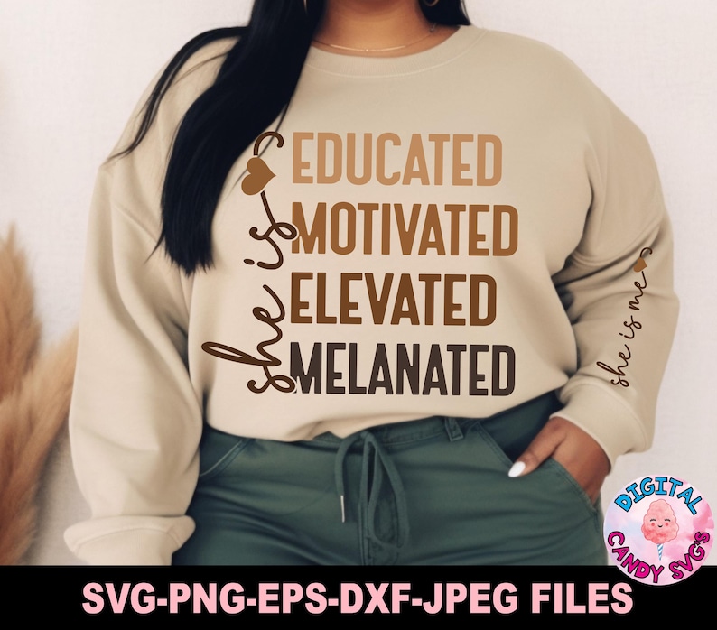 She is Me Educated Motivated Elevated Melanated Svg Png, Black History ...