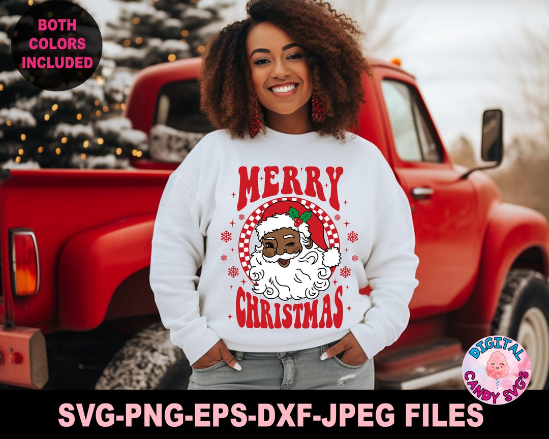 Merry Christmas Black Santa Svg Png, Retro Christmas Svg Png, Christmas ...