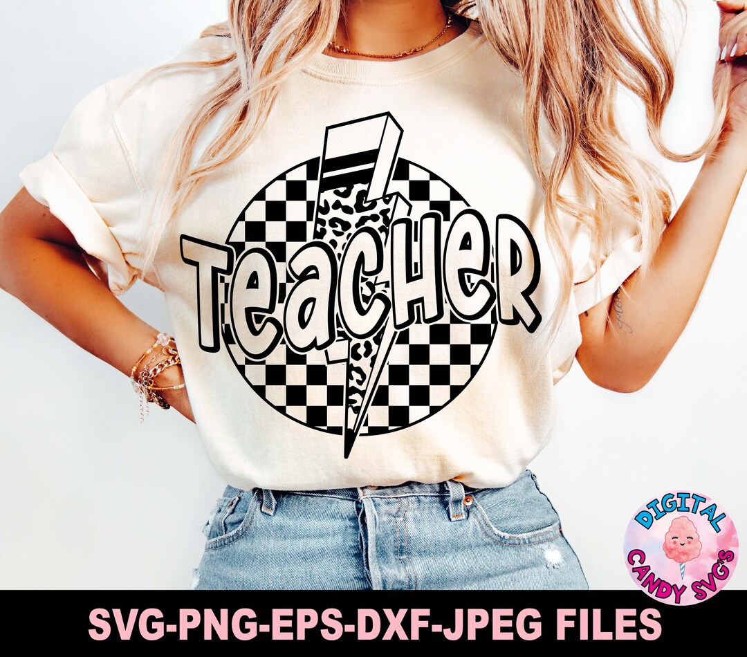 Teacher Svg Png, Checkered Teacher Svg Png, Back to School Svg Png ...