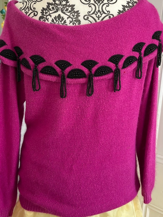 1990s IB Diffusion beaded off shoulder sweater fabulo… - Gem