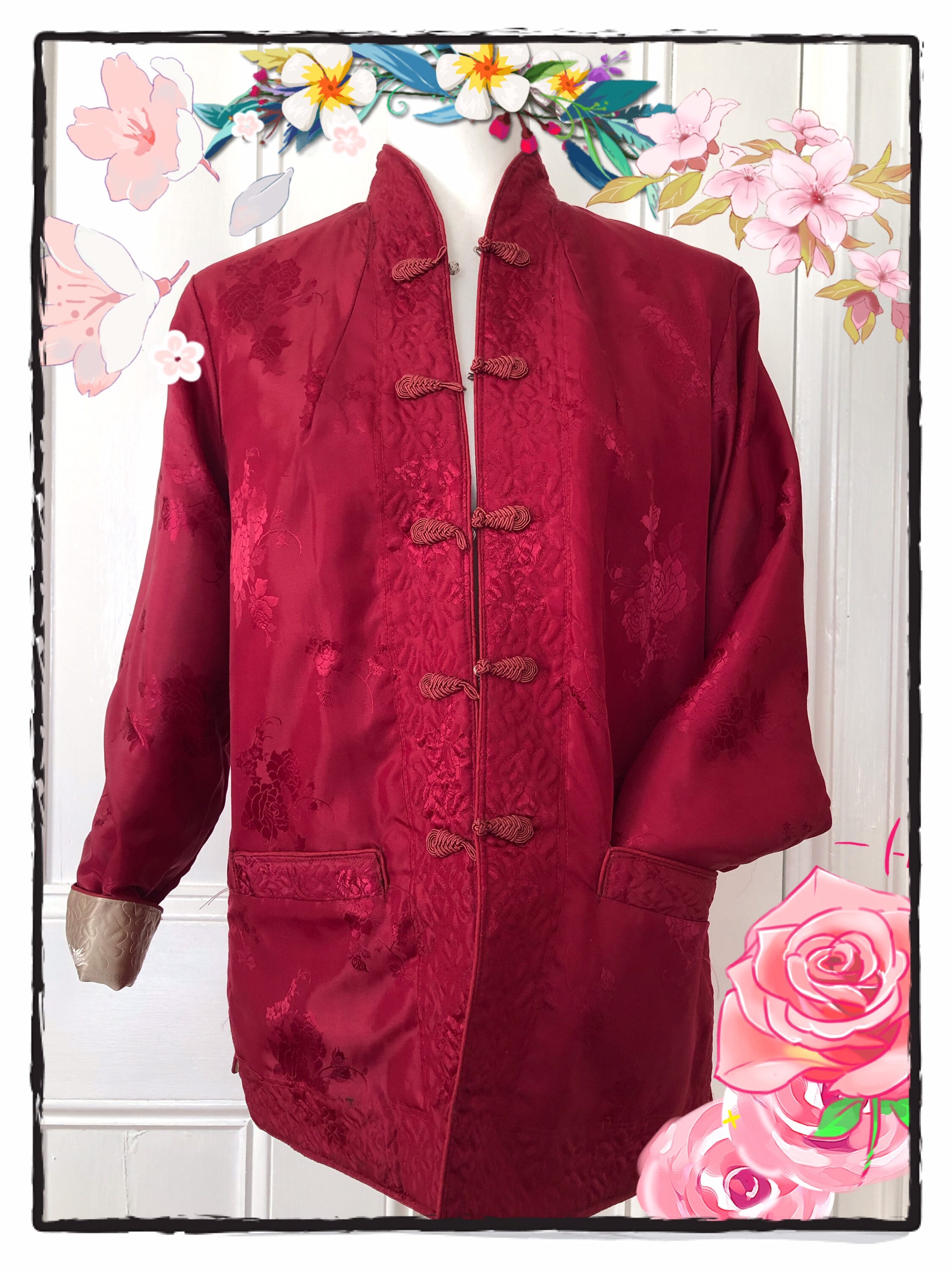 Chinese Quilted Jacket Reversible in Deep Red and Silvery Taupe 1950s ...