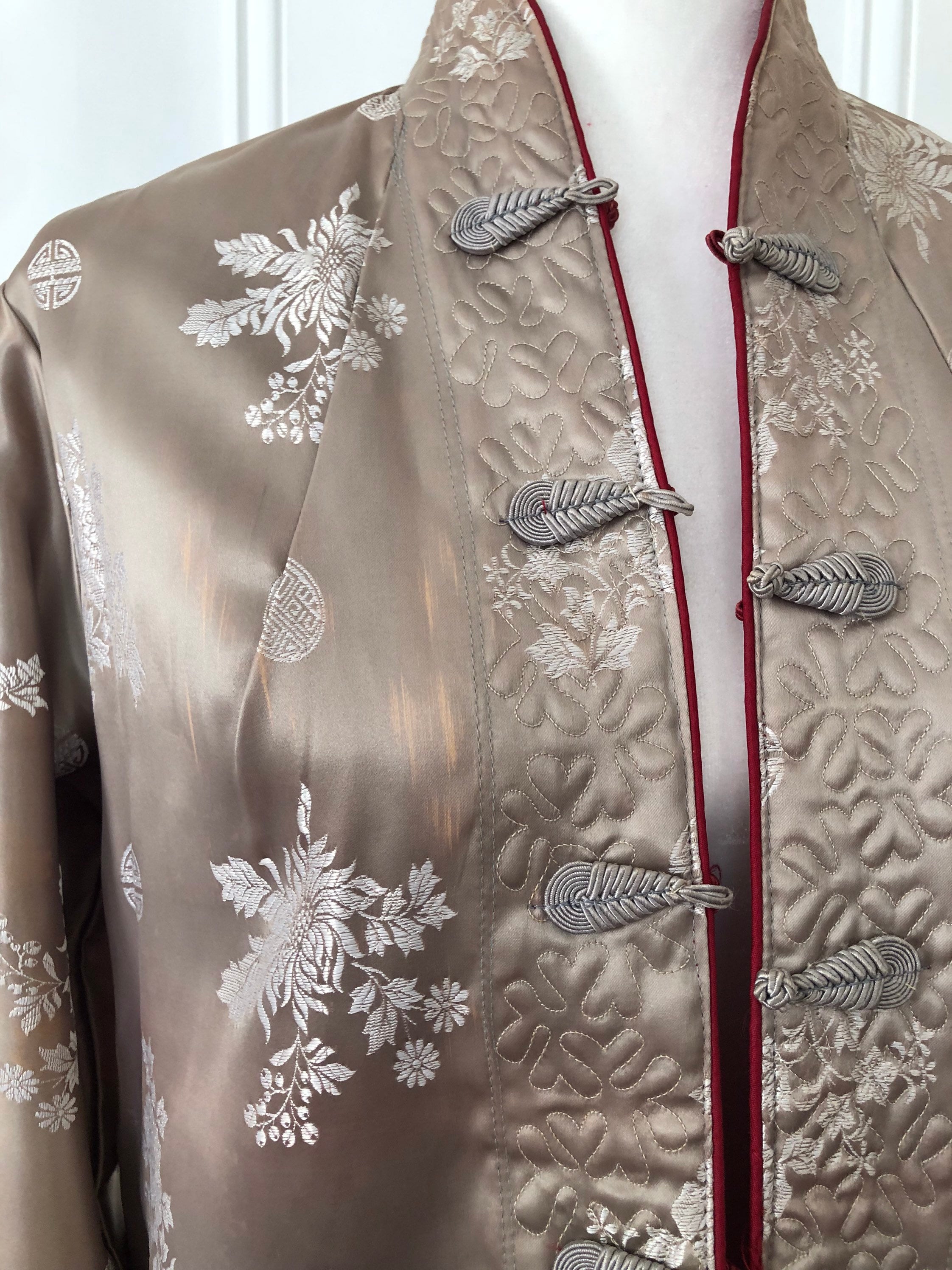 Chinese Quilted Jacket Reversible in Deep Red and Silvery - Etsy