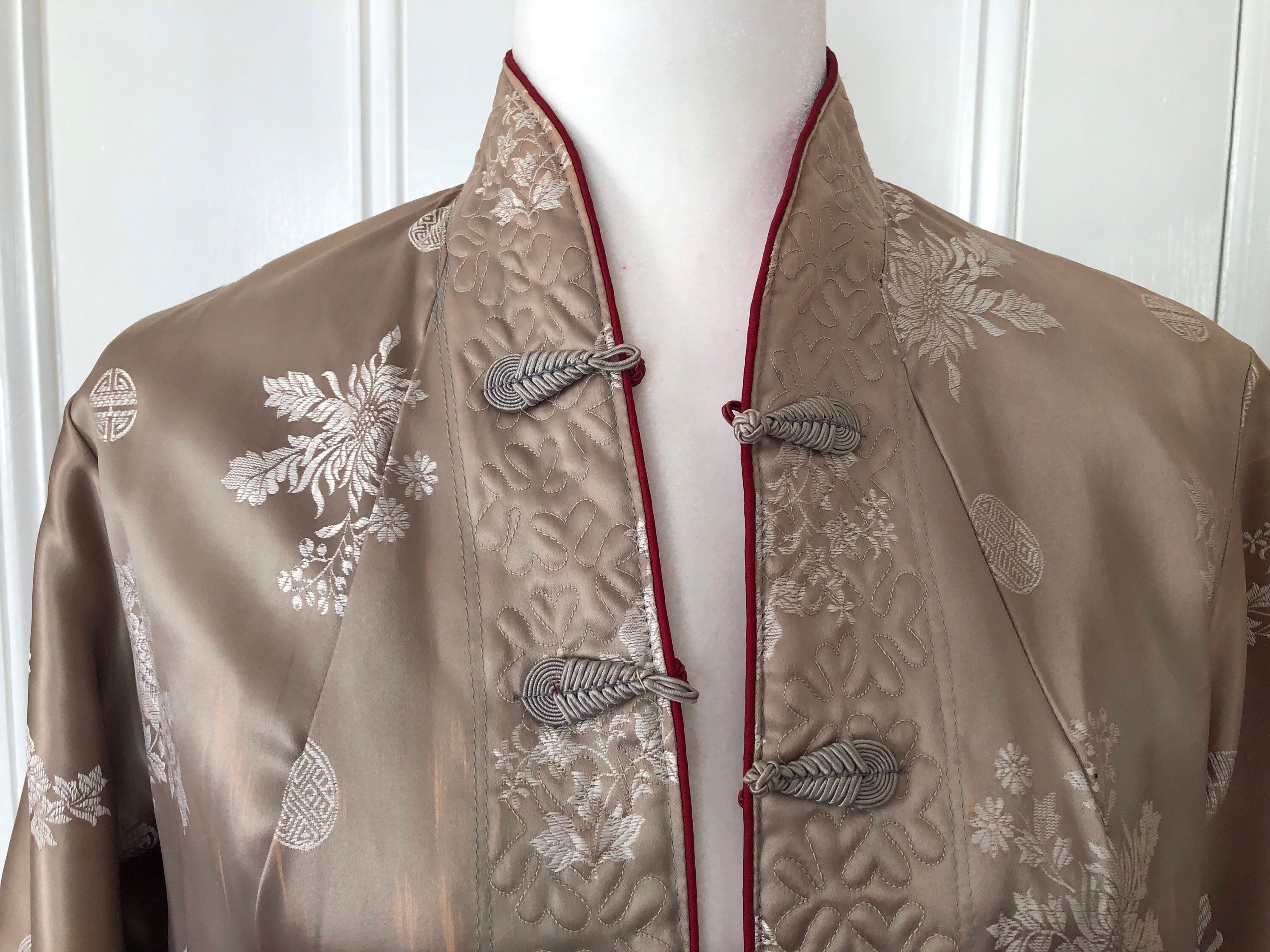 Chinese Quilted Jacket Reversible in Deep Red and Silvery - Etsy