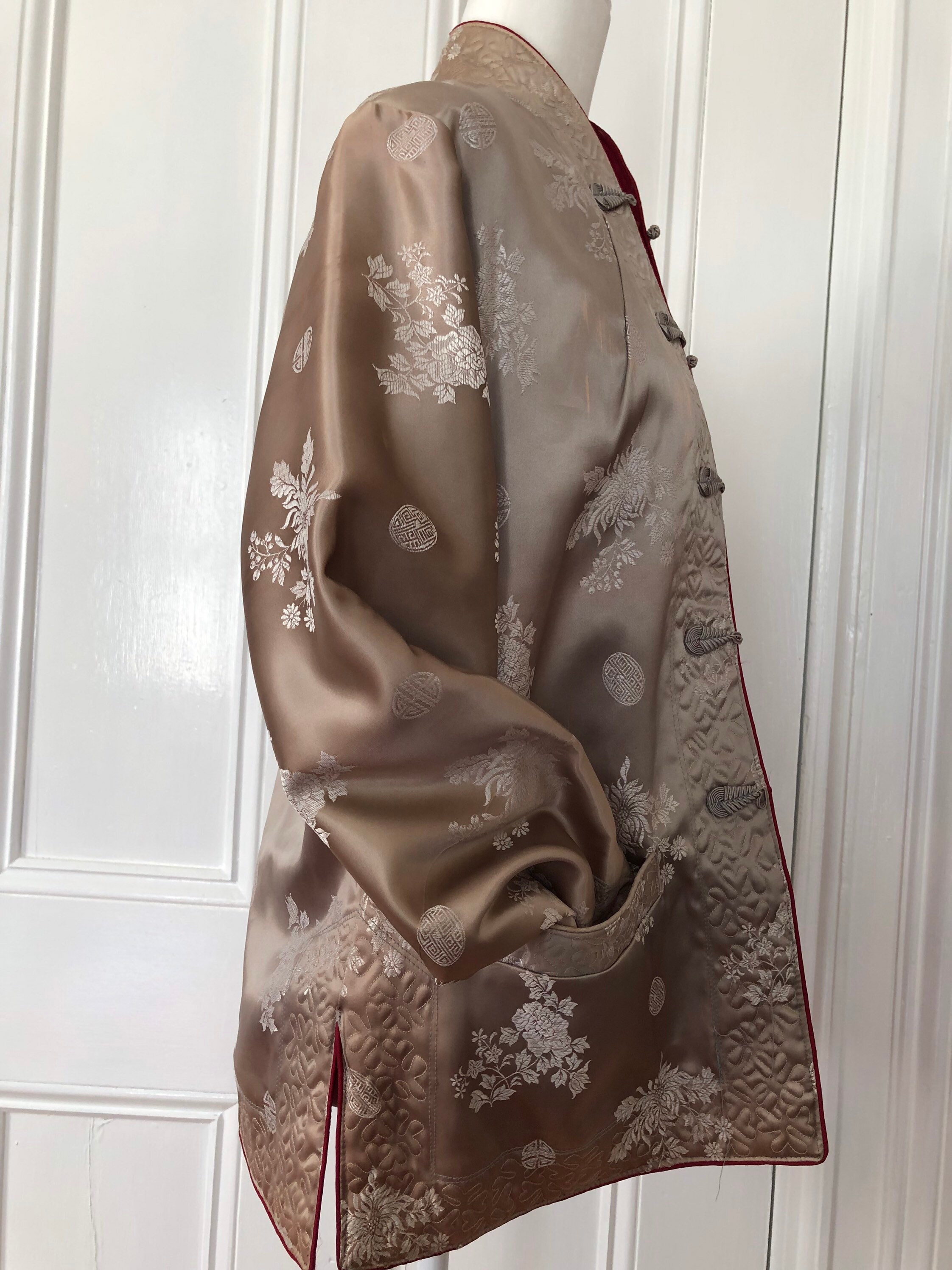 Chinese Quilted Jacket Reversible in Deep Red and Silvery - Etsy