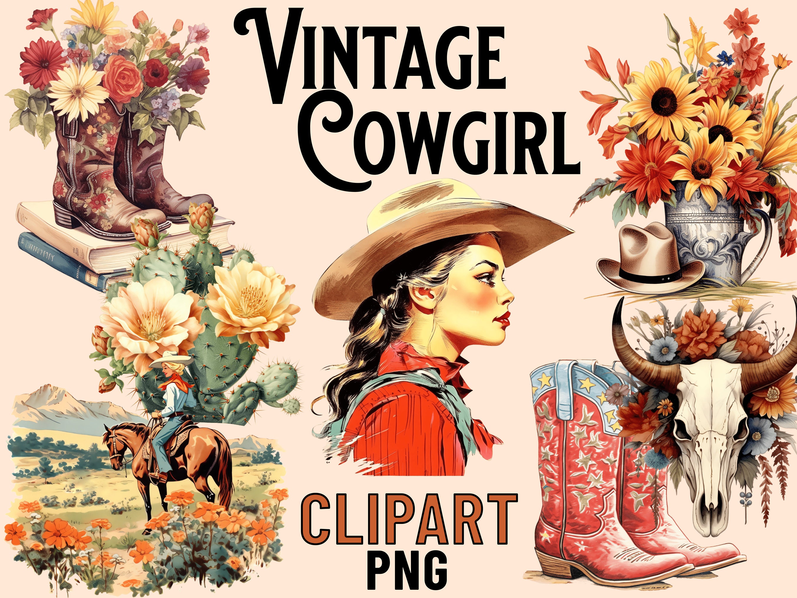 Vintage Cowgirl Clip Art