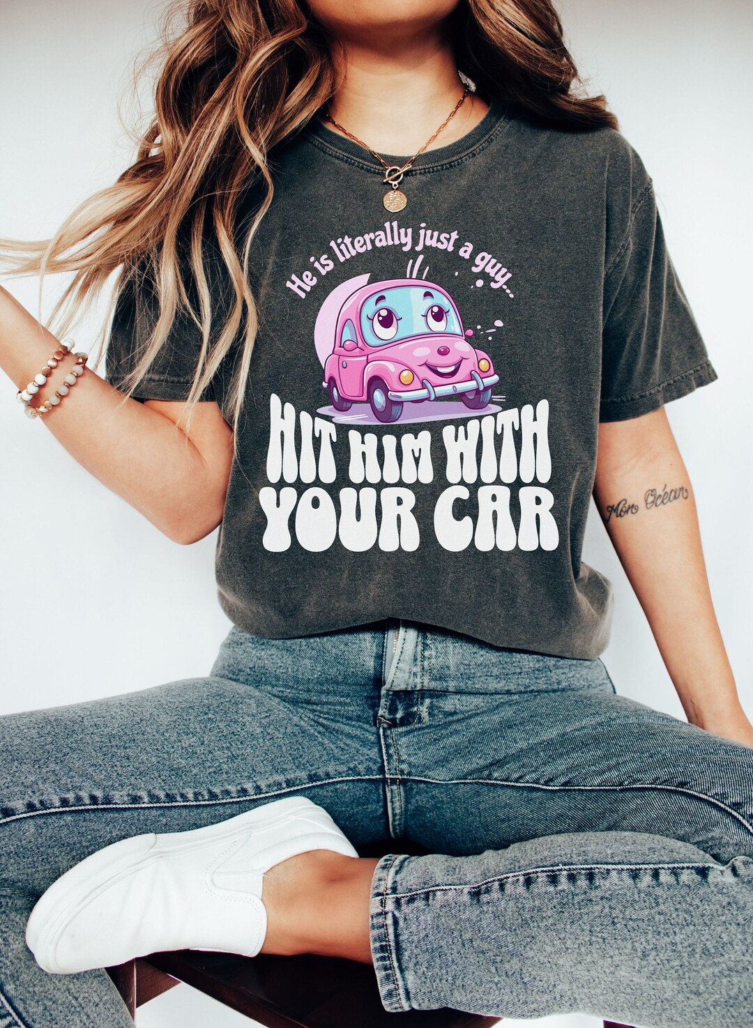 Hit Him With Your Car Shirt, Funny Feminist T-shirt, Trendy Meme Tee ...