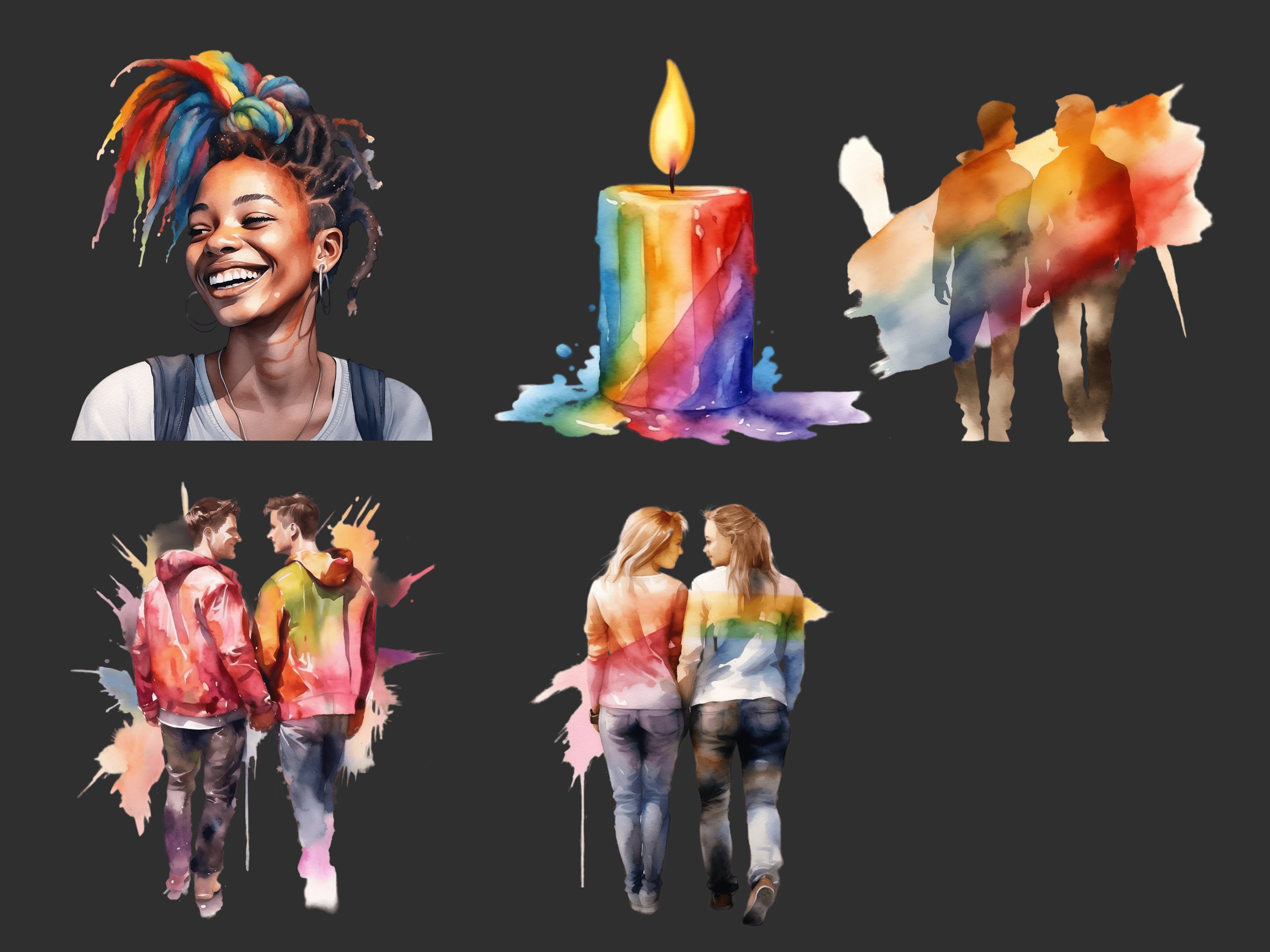 Gay Pride Clipart, Watercolor Pride Month PNG Bundle, Rainbow Clip Art ...