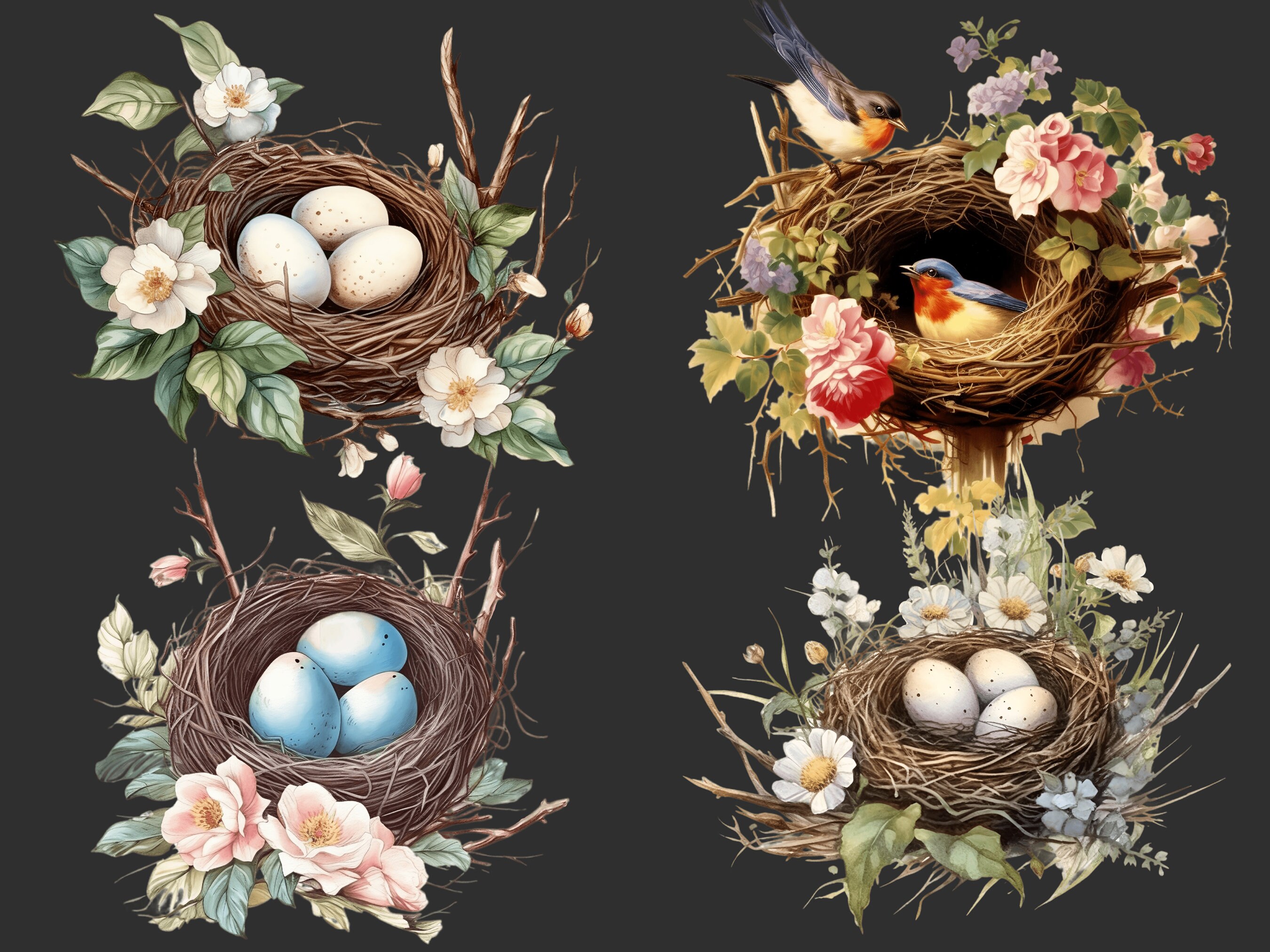 Birdnest Clipart, Bird's Nest PNG Bundle, Bird Nests Clip Art, Birds ...
