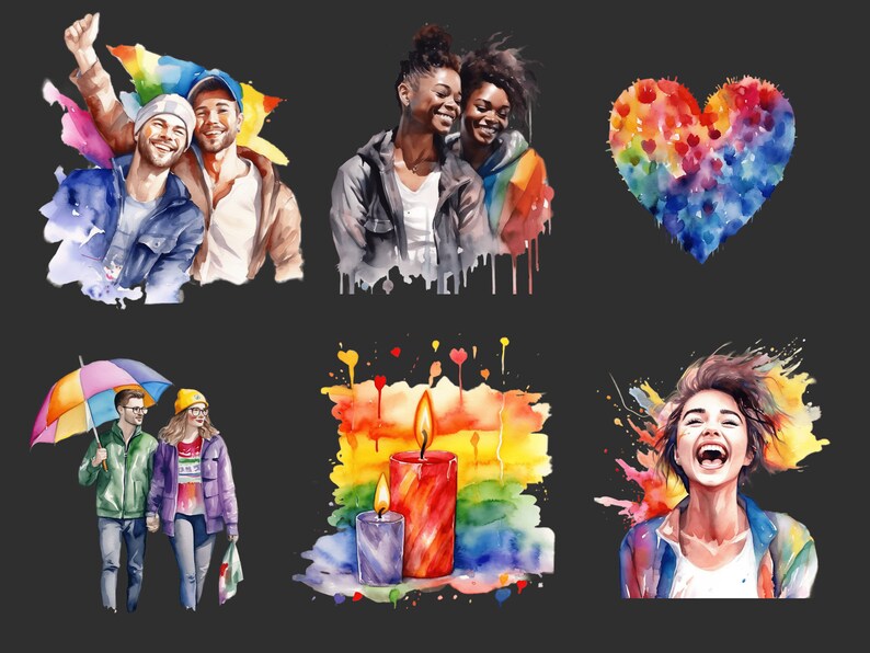 Gay Pride Clipart, Watercolor Pride Month PNG Bundle, Rainbow Clip Art ...