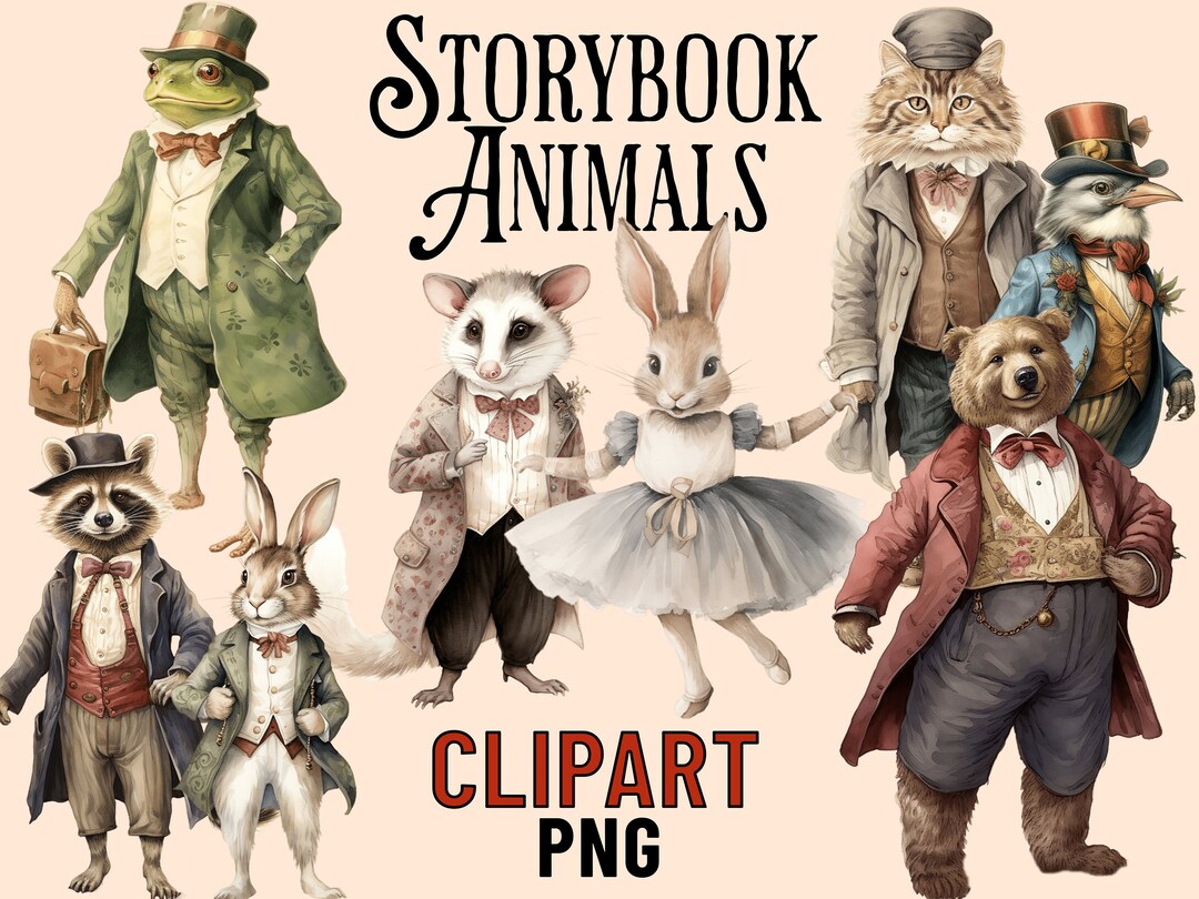 Storybook Animals Clipart, Vintage Fairytale Clip Art, Animal Pngs ...