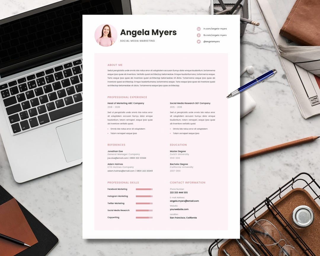 Modern Resume Template: Editable CV Design for Word & Indesign - Etsy