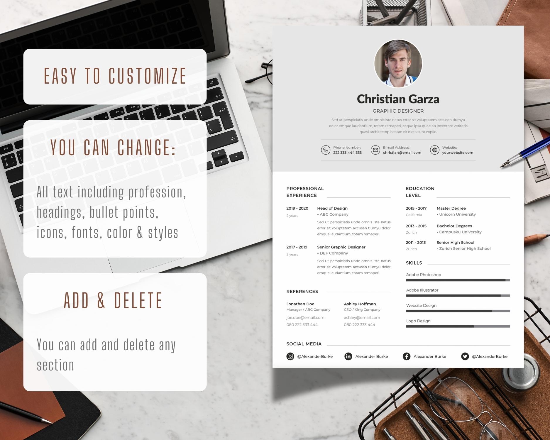 Modern Resume Template: Professional CV Design, Editable in Word ...