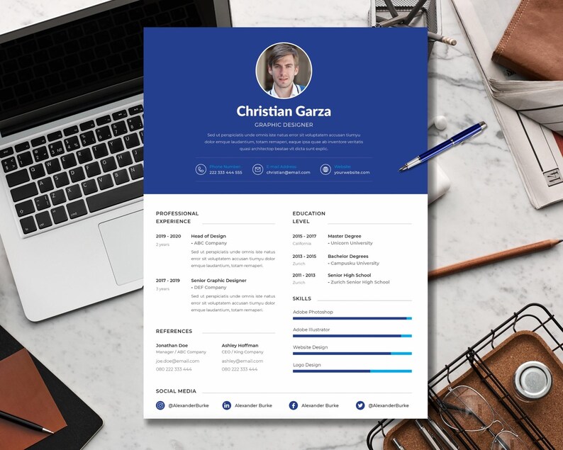 Modern Resume Template: Professional CV Design, Editable in Word ...