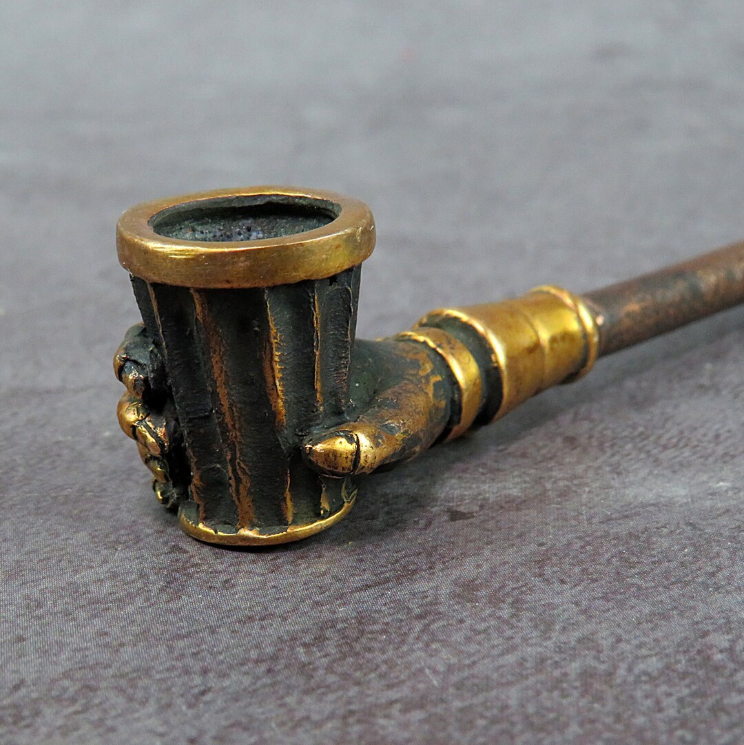 Shot Glass in Hand Smoking Pipe, Handcrafted Bronze Set, Small ...