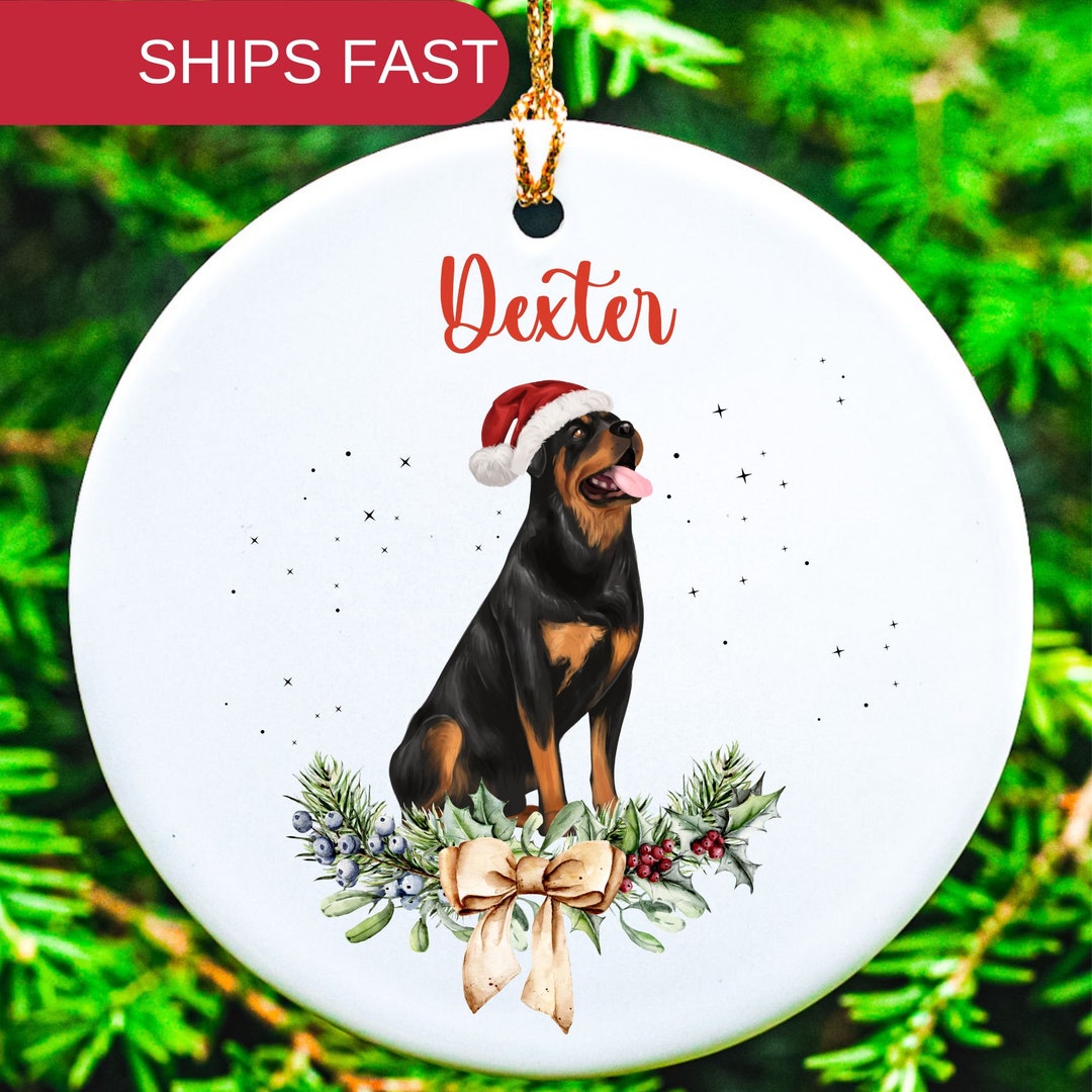 Rottweilers Custom Name Christmas Ornament, Rottweiler Christmas Dog ...