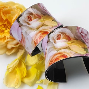 Handmade Cuff Bracelet Design yellow Rose, Gift for Her, Art Women ...