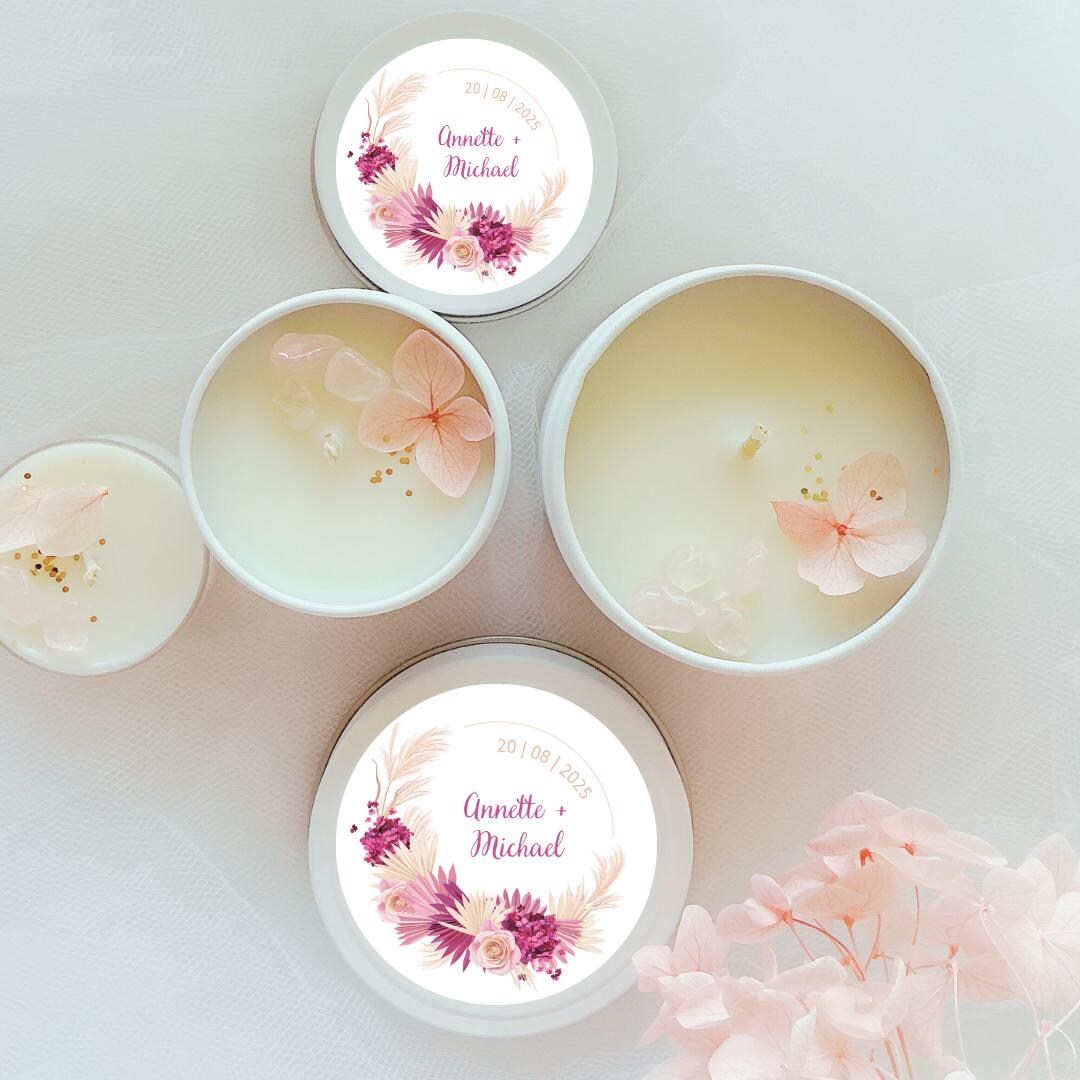 Personalized Wedding Favor Soy Candles: Custom Labels, Flowers ...