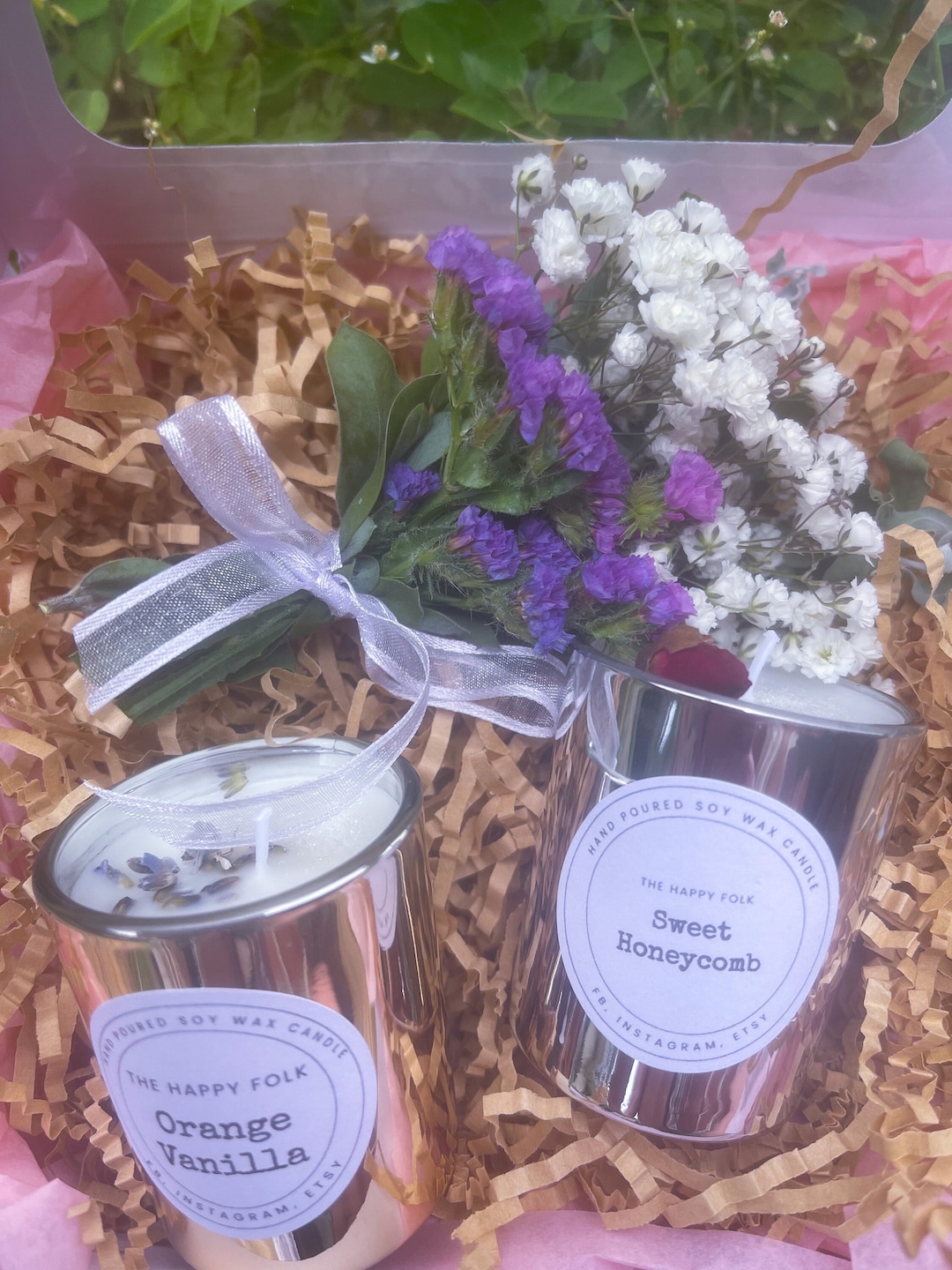 2 Candle Gift Box, Gift for Her, Candles and Flowers, Friendship Gift ...