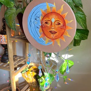 Hand Painted Sun and Moon Sun Catcher Window Hanging Rainbow Making ...