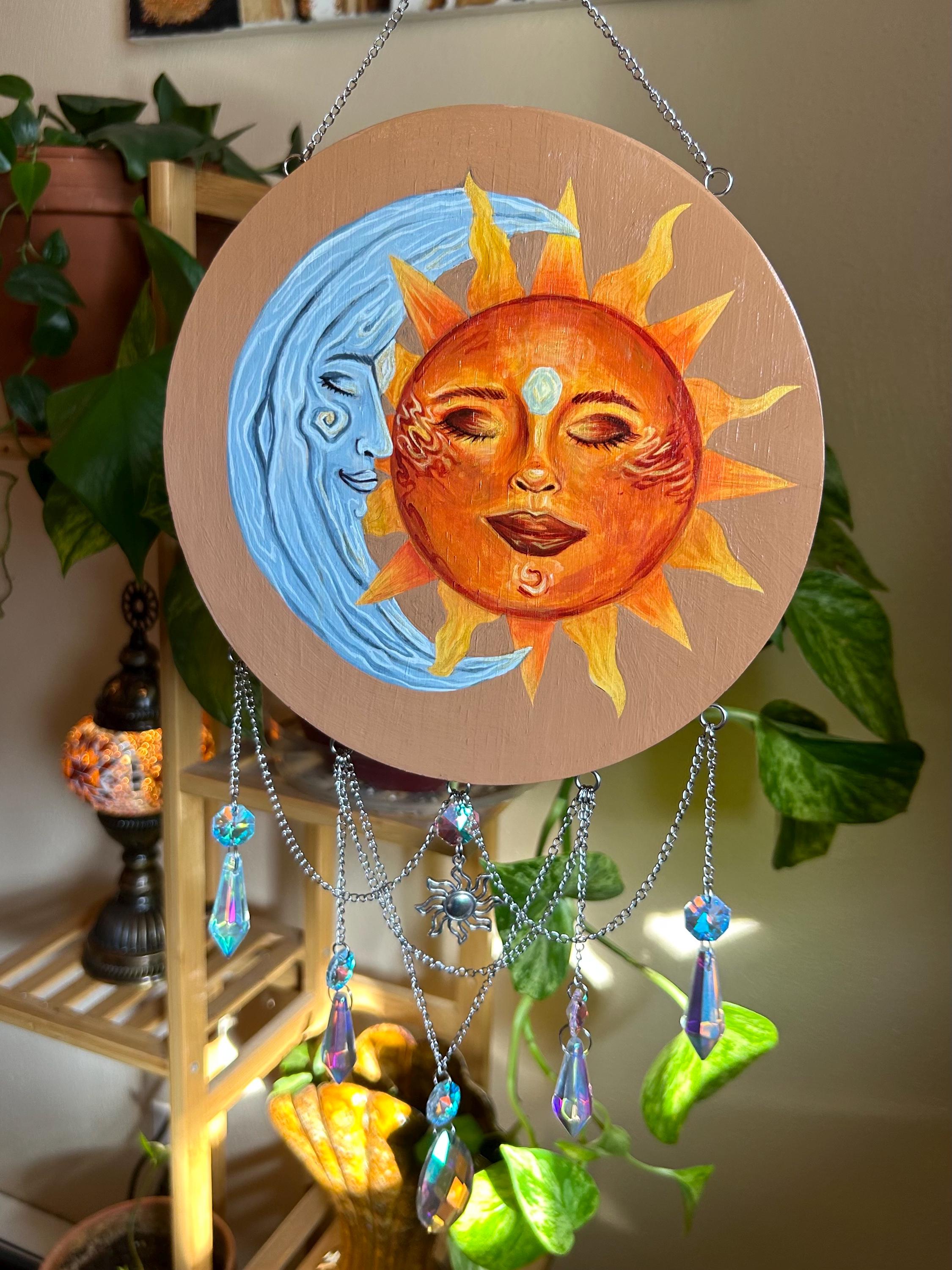 Hand Painted Sun and Moon Sun Catcher Window Hanging Rainbow Making ...