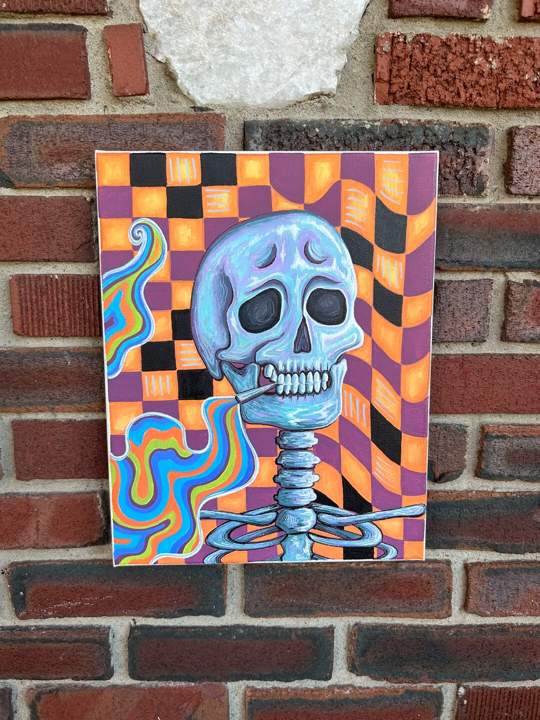 Trippy Skeleton Smoking Original Painting - Etsy