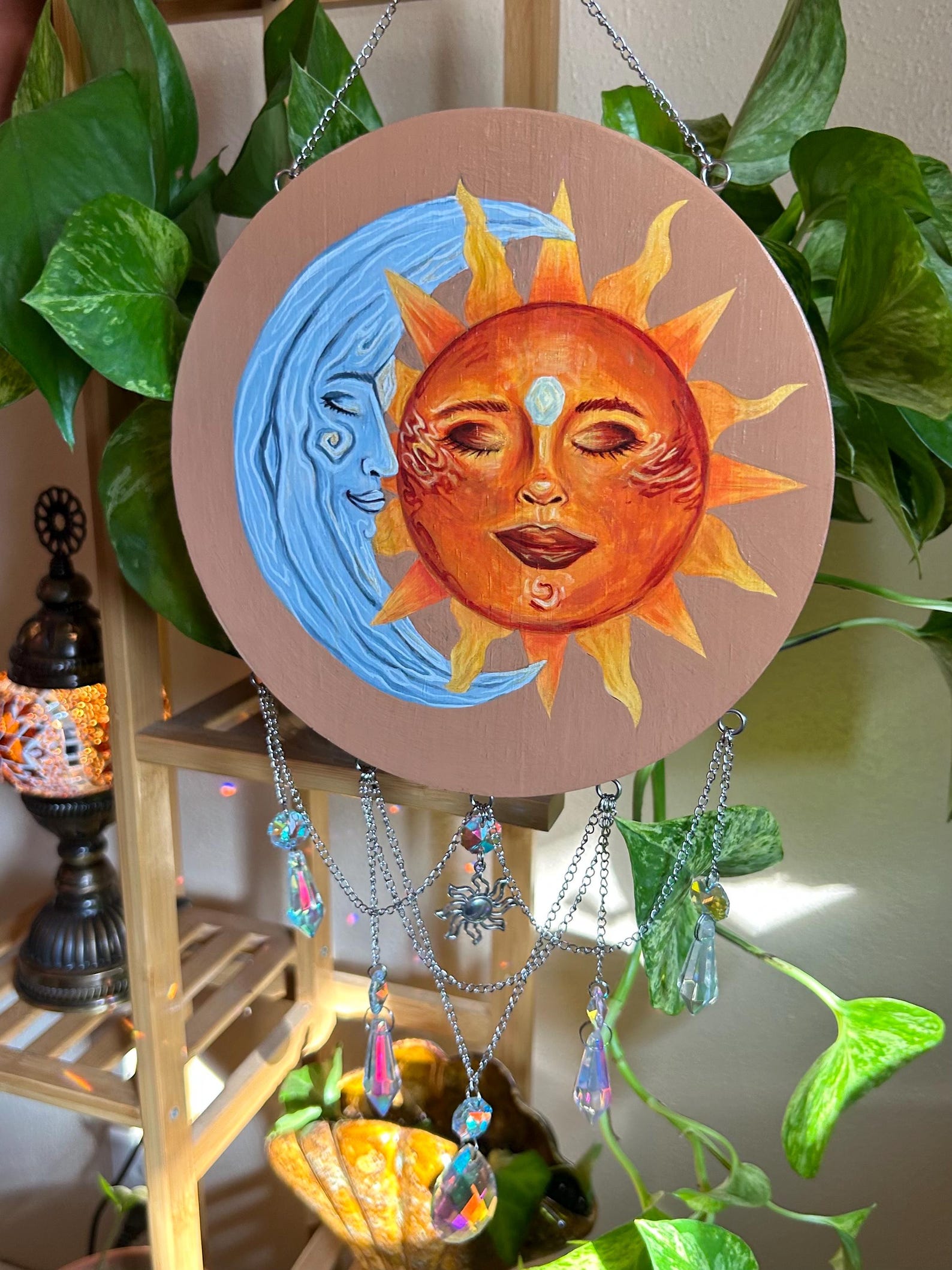 Hand Painted Sun and Moon Sun Catcher Window Hanging Rainbow Making ...