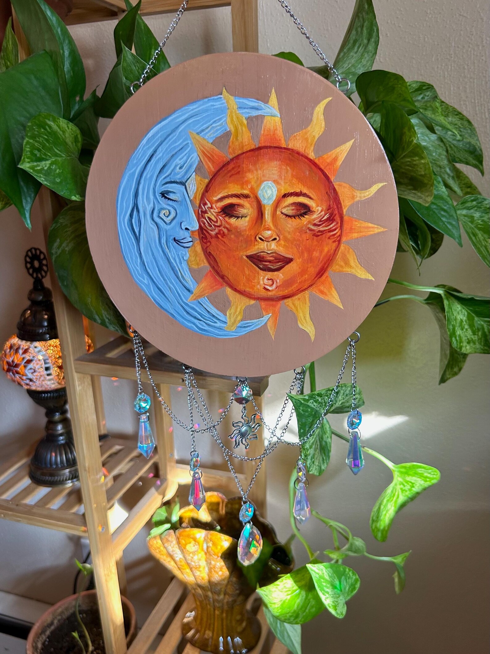 Hand Painted Sun and Moon Sun Catcher Window Hanging Rainbow Making ...