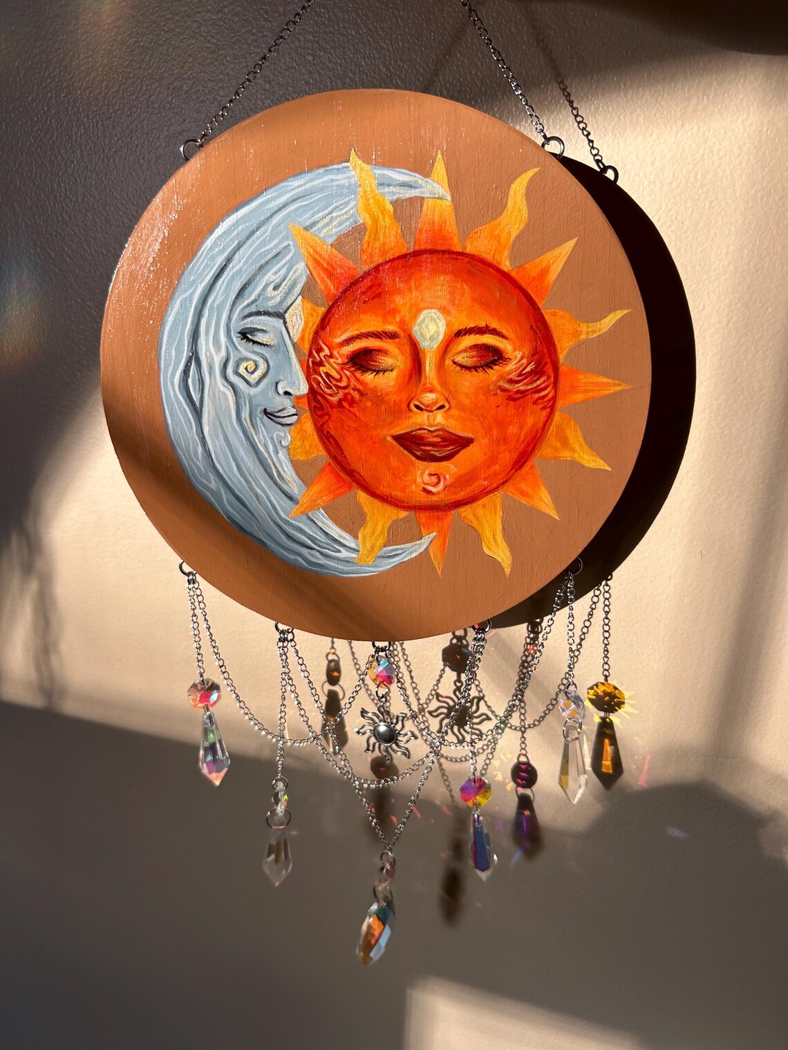 Hand Painted Sun and Moon Sun Catcher Window Hanging Rainbow Making ...