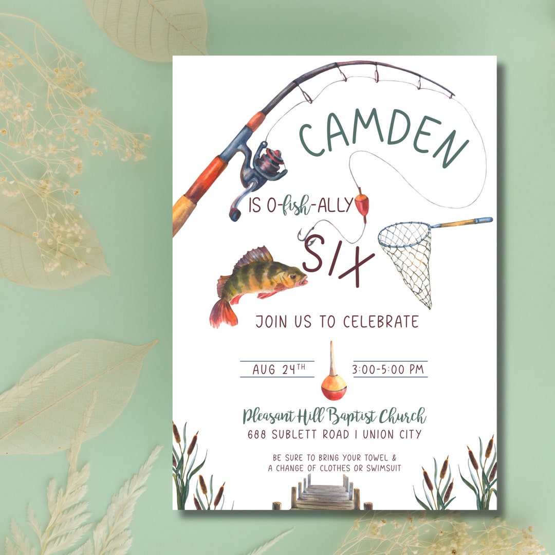 Fishing Birthday Invitation, O-fish-ally Birthday, Fishing Rod Invite ...