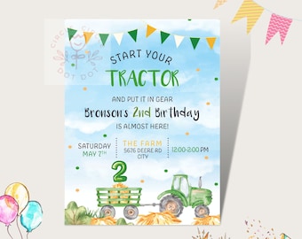 Tractor Birthday Party Invitation Kids Birthday Party - Etsy