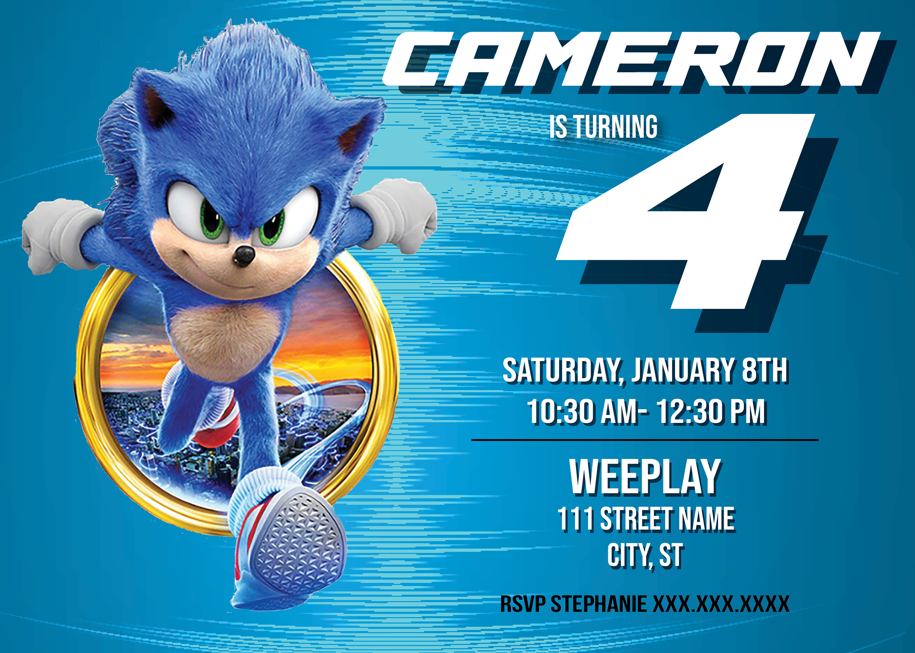 Sonic Hedgehog Theme Birthday Invitation, Sonic the Hedgehog, Sonic ...