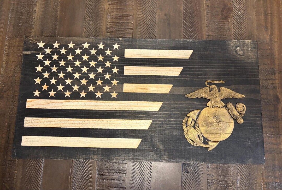3D USMC EGA Wooden Flag, Rustic Marine Corps Wall Art, Customizable - Etsy