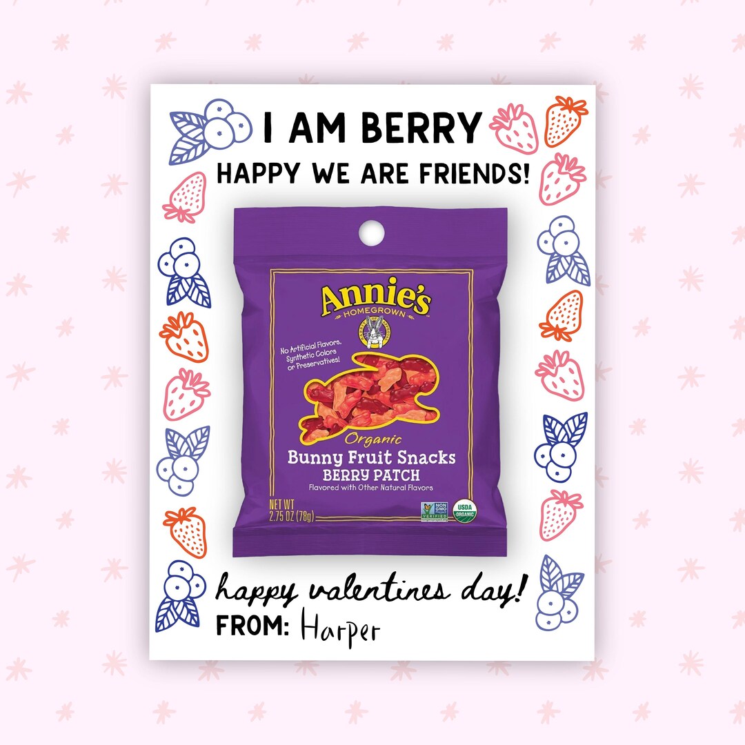Fruit Snack Valentine's Day Printable: Berry Happy Friend Card (PDF) - Etsy