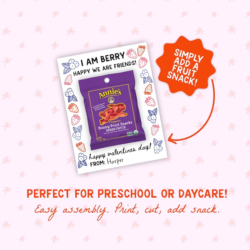 Fruit Snack Valentine's Day Printable: Berry Happy Friend Card (PDF) - Etsy