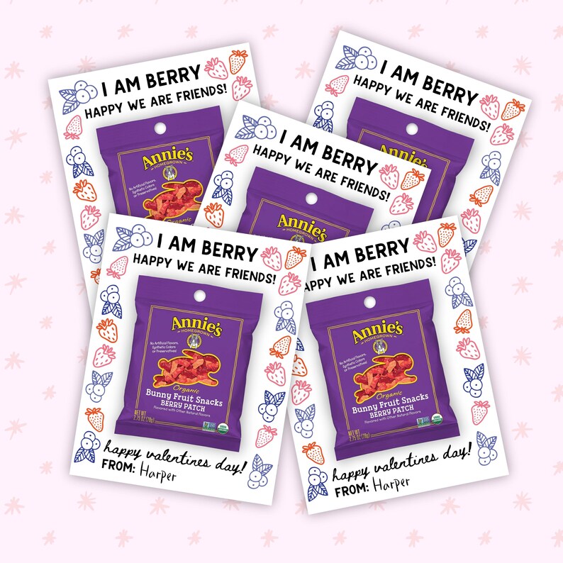 Fruit Snack Valentine's Day Printable: Berry Happy Friend Card (PDF) - Etsy