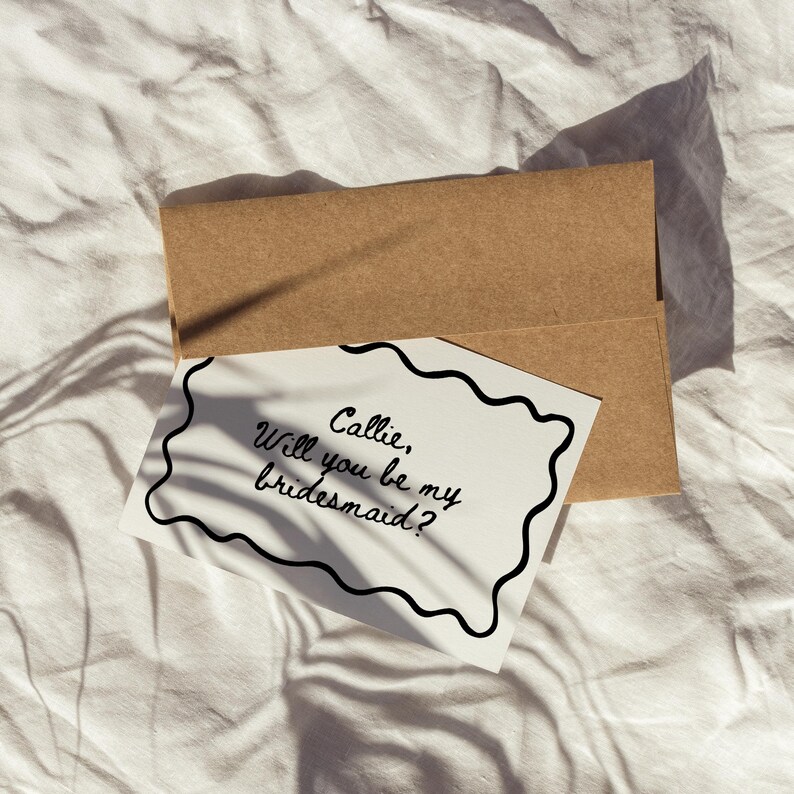 Bridesmaid Proposal Card: Wavy Edge Design, Editable Canva Template ...