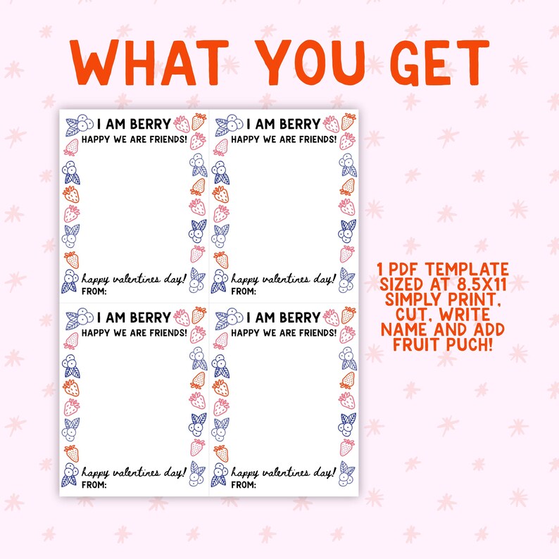 Fruit Snack Valentine's Day Printable: Berry Happy Friend Card (PDF) - Etsy