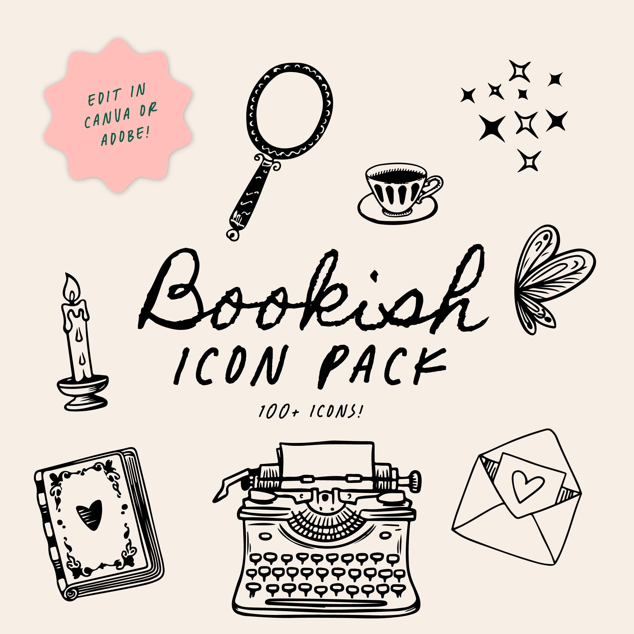 Book Club Icons Hand Drawn Clip Art for Book Club, Whimsical Icons for ...