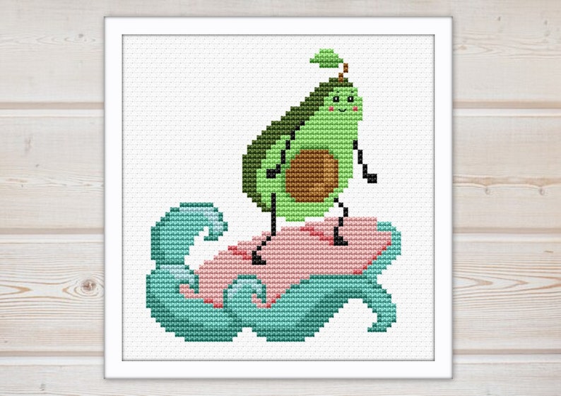 Avocado Cross Stitch Pattern Summer Sea Surfing Vegetables Funny ...