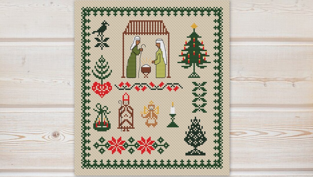 Christmas Sampler Cross Stitch Pattern Simple Easy Primitive Pattern ...