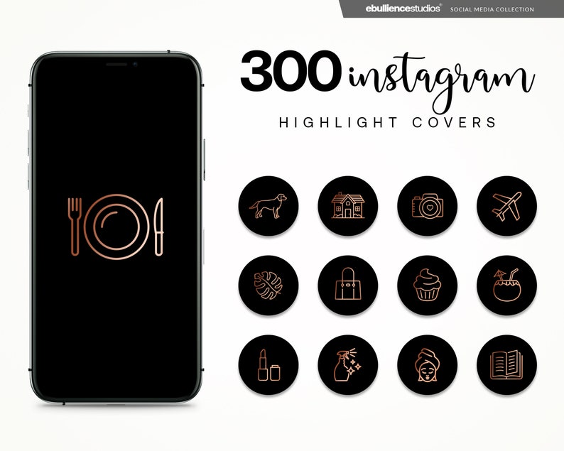 300 Black & Rose Gold Instagram Highlight Covers Instagram - Etsy