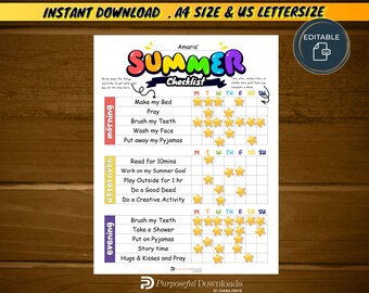 Printable EDITABLE Kids Summer Checklist - Etsy