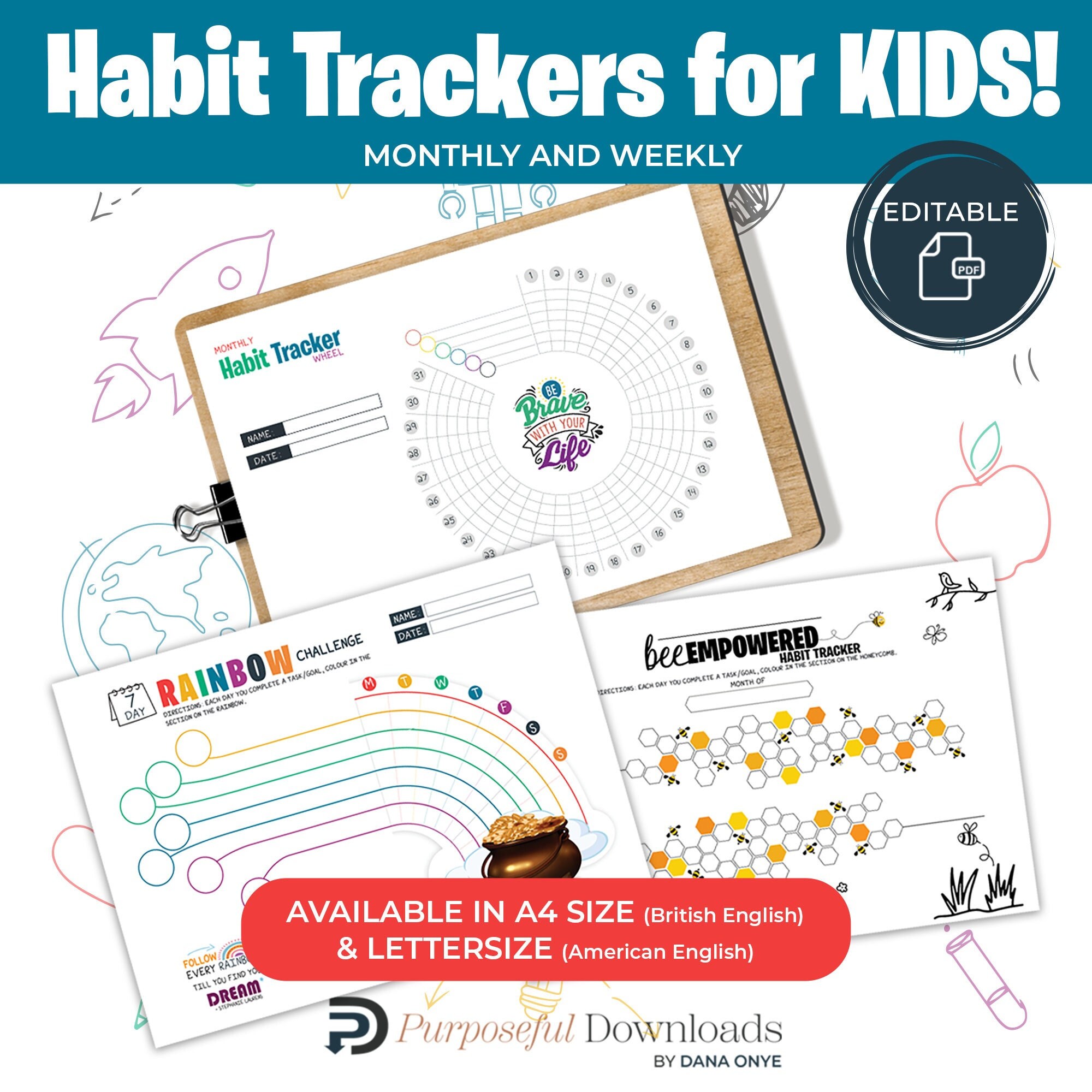 3 Habit Trackers for Kids Monthly Tracker, 7-day Challenge Tracker ...