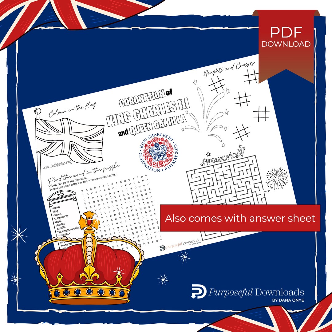 Coronation Activity Sheet, Word Search, Maze, Colouring Page, Word Find ...