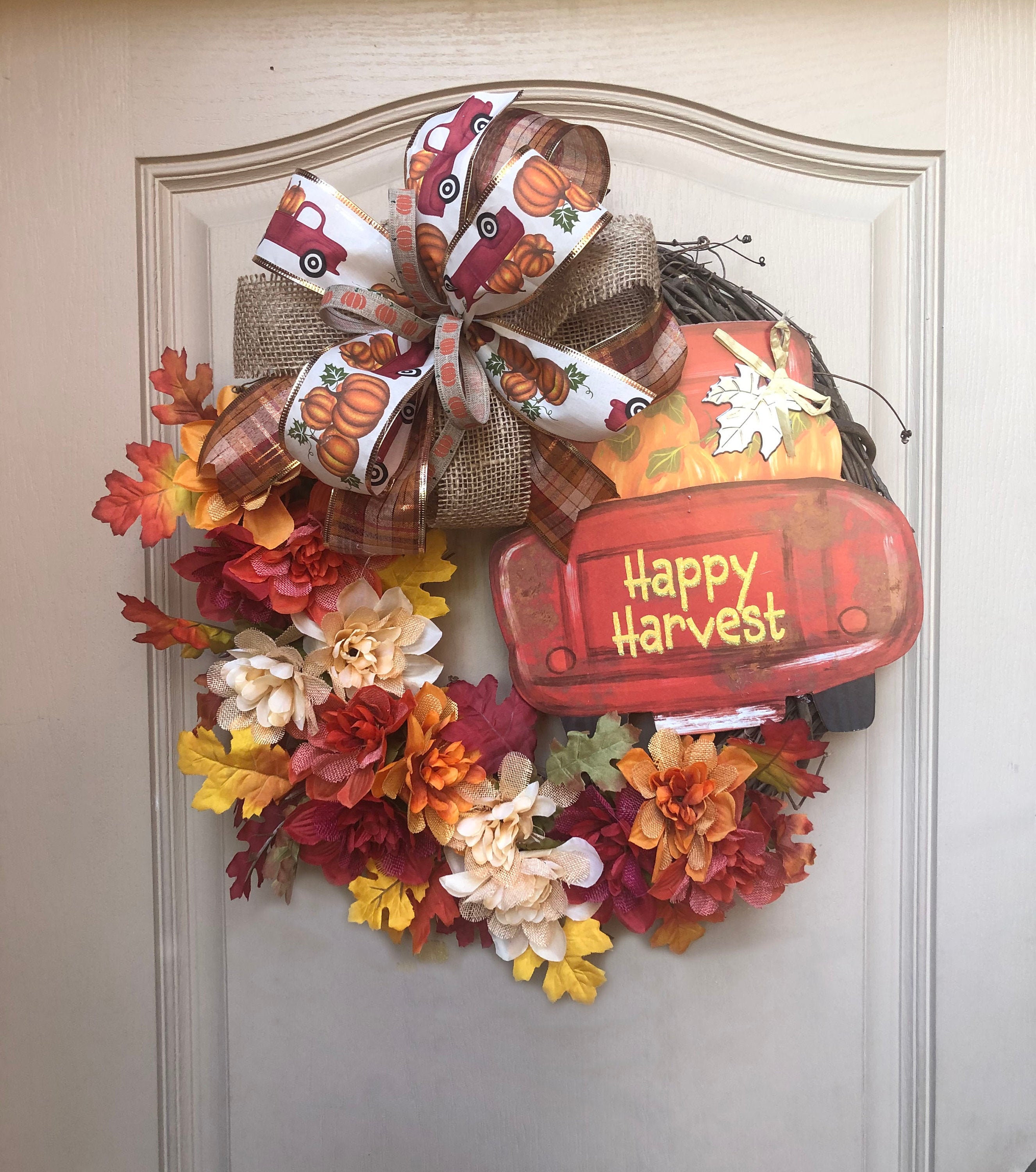 Red Truck Harvest Wreath | Fall Wreath | Red Truck | Autumn Wreath ...