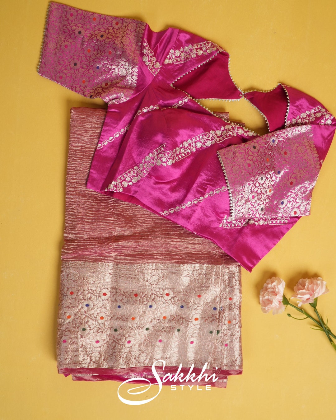 DUSKY PINK CRUSHED Tissue Banarasi Saree With Blouse - Etsy